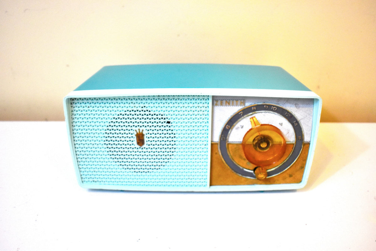 Regal Turquoise Frost Blue 1959 Zenith Model B511 "The Trumpeteer" AM – Retro Radio Farm