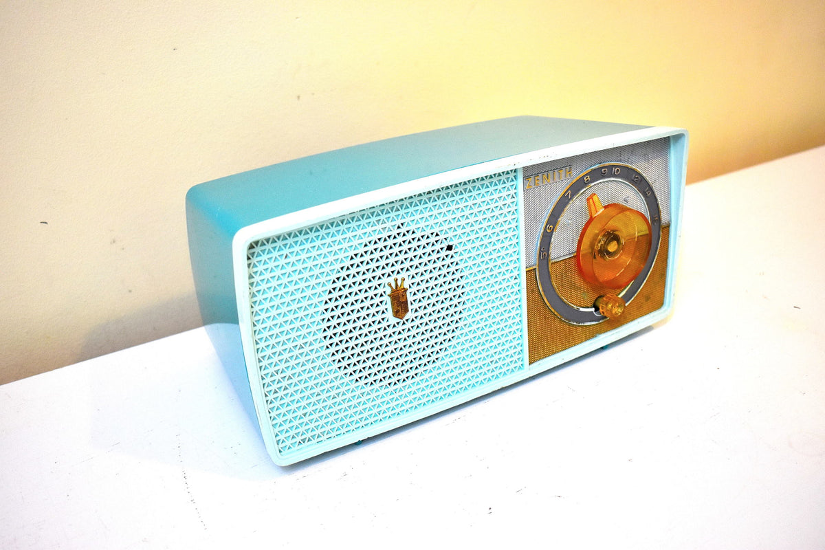 Regal Turquoise Frost Blue 1959 Zenith Model B511 "The Trumpeteer" AM – Retro Radio Farm