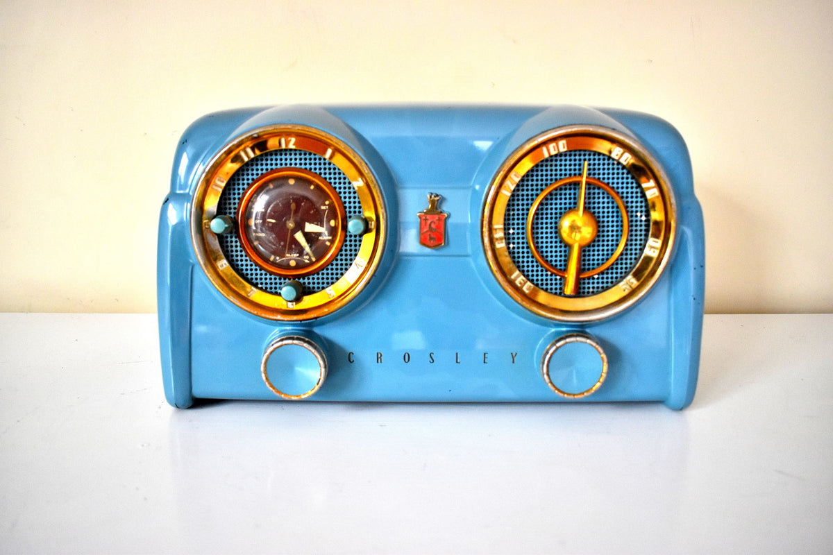 Ice Blue Metallic Crosley 1951 Model 11-125GN AM Vacuum Tube Clock Rad ...