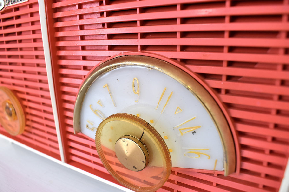 Coral and White Chevron Retro Jetsons Vintage 1957 Philco H836-124 AM – Retro Radio Farm