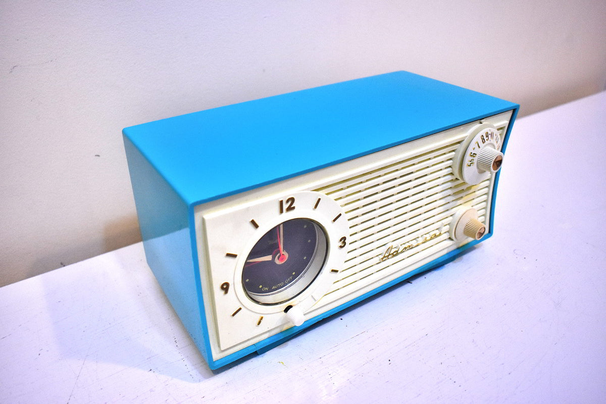 Cyan Turquoise 1957 Admiral Model 268 AM Vacuum Tube Alarm Clock Radio ...