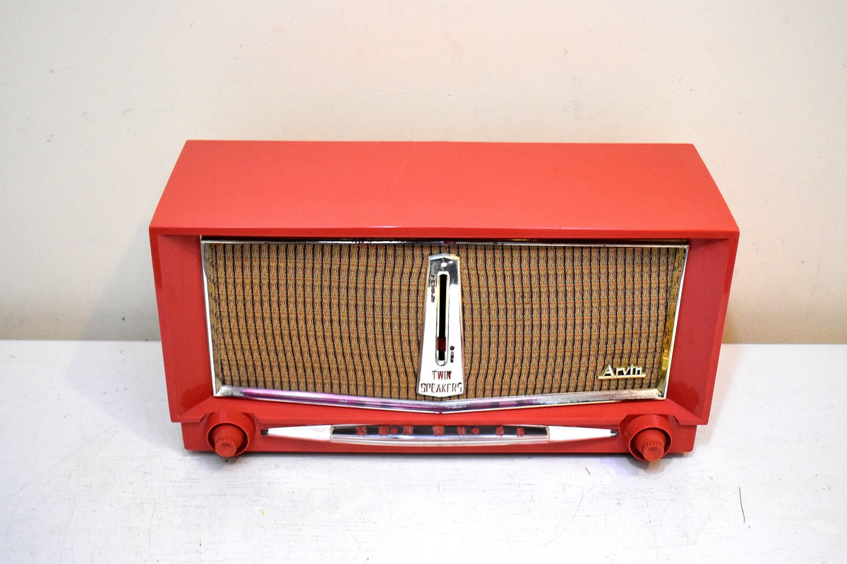 Coral Red 1956 Arvin Model 956T AM Vacuum Tube Radio Excellent Conditi ...