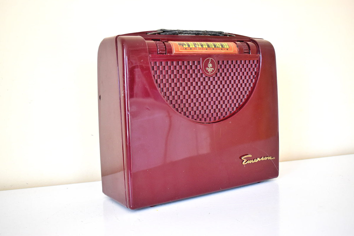 Cranberry Red Burgundy 1951 Emerson 657B AM Vacuum Tube Portable Radio ...
