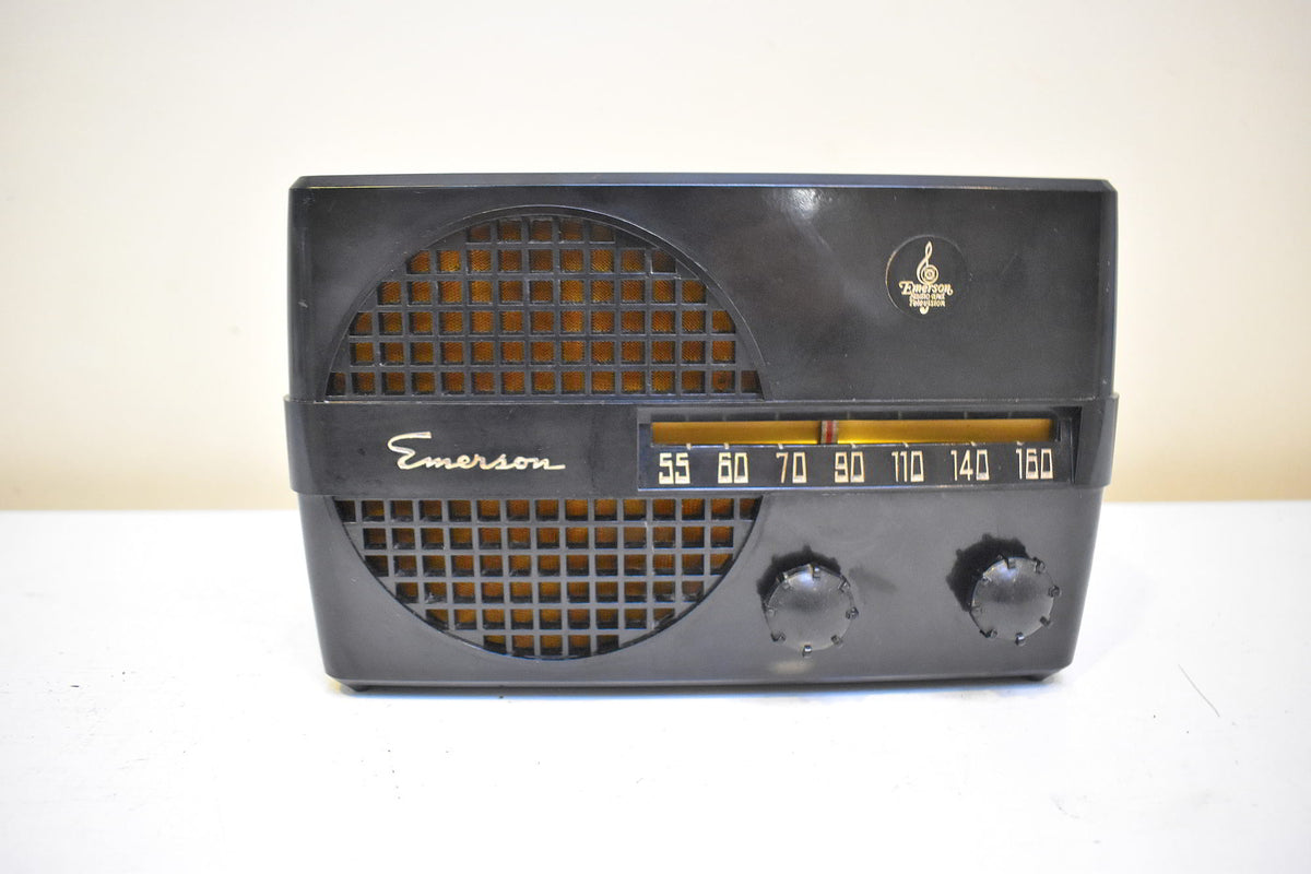 Jet Black 1950 Emerson Model 652 AM Vacuum Tube Radio Sounds Great! Ex ...