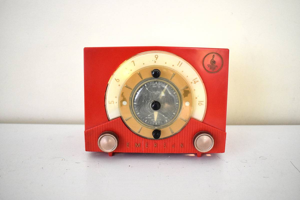Cardinal Red 1953 Emerson Model 724B AM Vacuum Tube Alarm Clock Radio ...