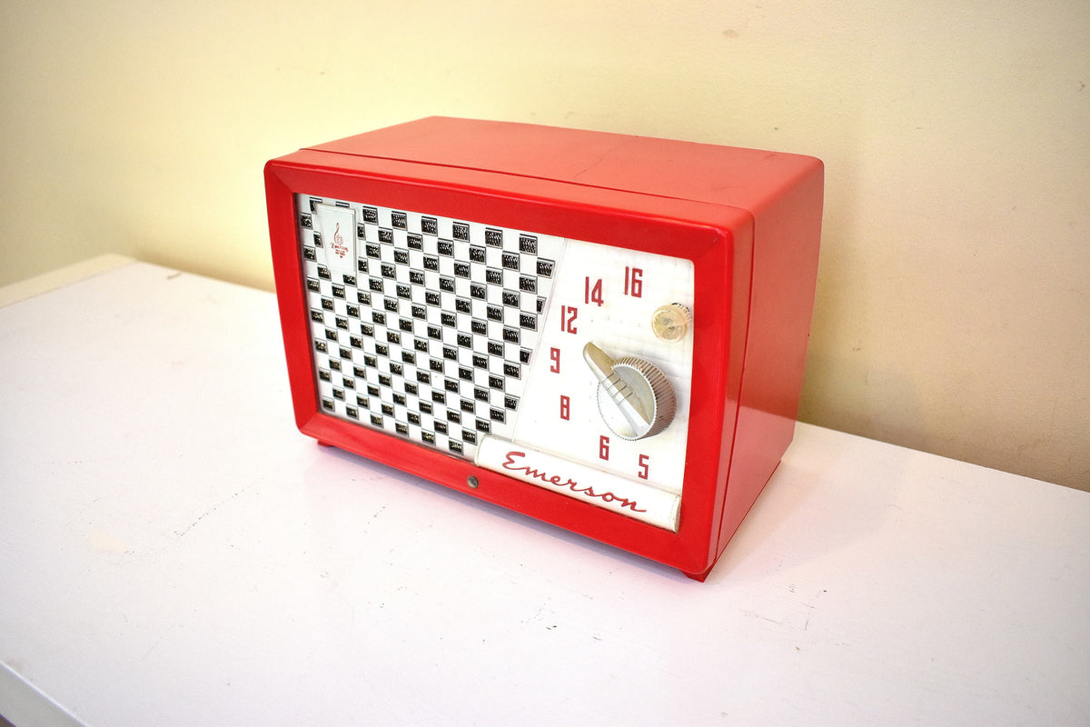 Fiesta Red 1954 Emerson Model 729B AM Vacuum Tube Radio Rare Model! Hi ...