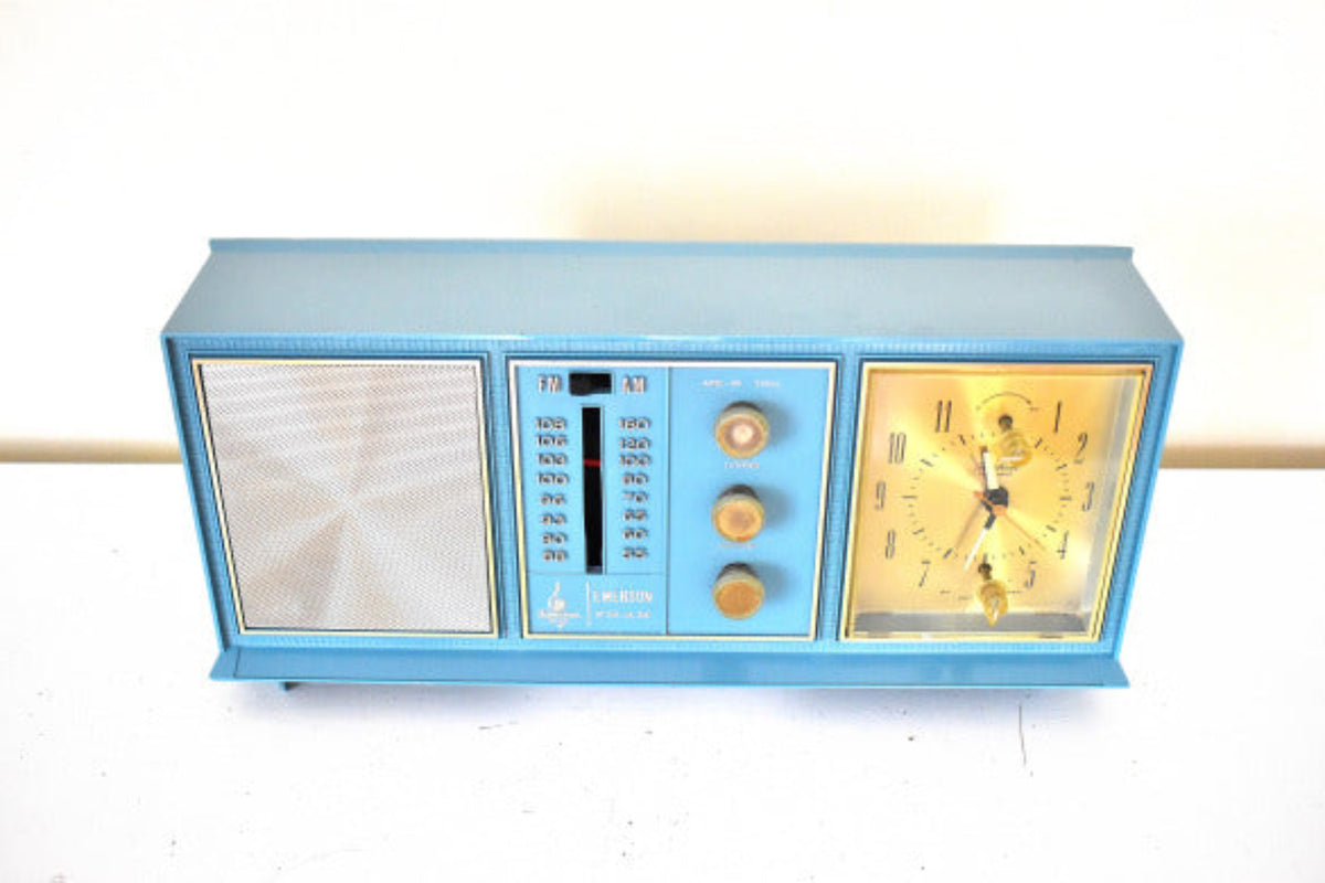 Wedgewood Blue 1963 Emerson Model G-1710 AM FM Vacuum Tube Alarm Clock ...