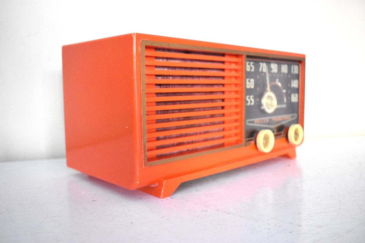 Mandarin Orange 1953 Philco Transitone Model 53-562 AM Vacuum Tube Rad – Retro Radio Farm