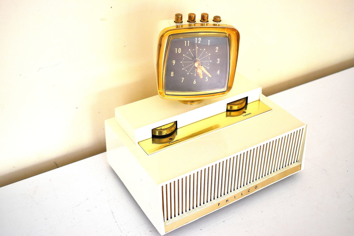 Aura White 1959 Philco Predicta Model H765-124 Vacuum Tube AM Clock Ra ...
