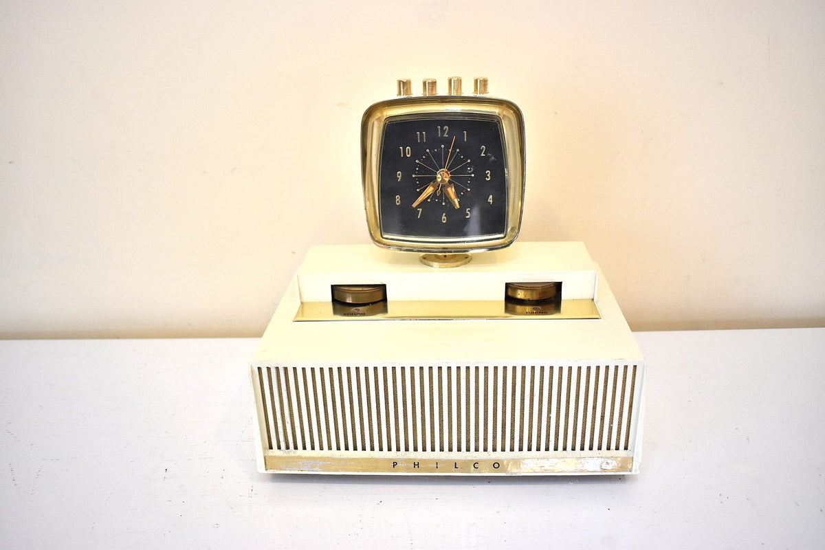 Aura White 1959 Philco Predicta Model H765-124 Vacuum Tube AM Clock Ra ...