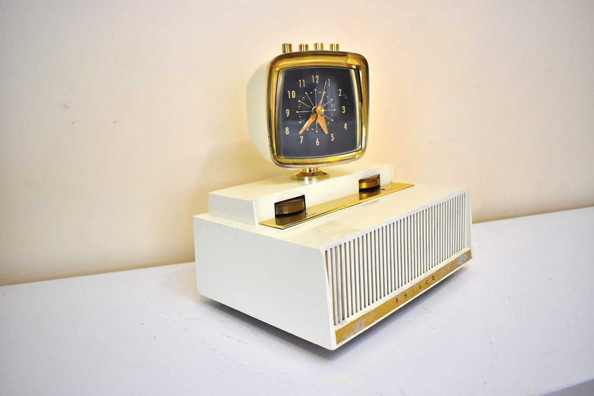 Aura White 1959 Philco Predicta Model H765-124 Vacuum Tube AM Clock Ra ...
