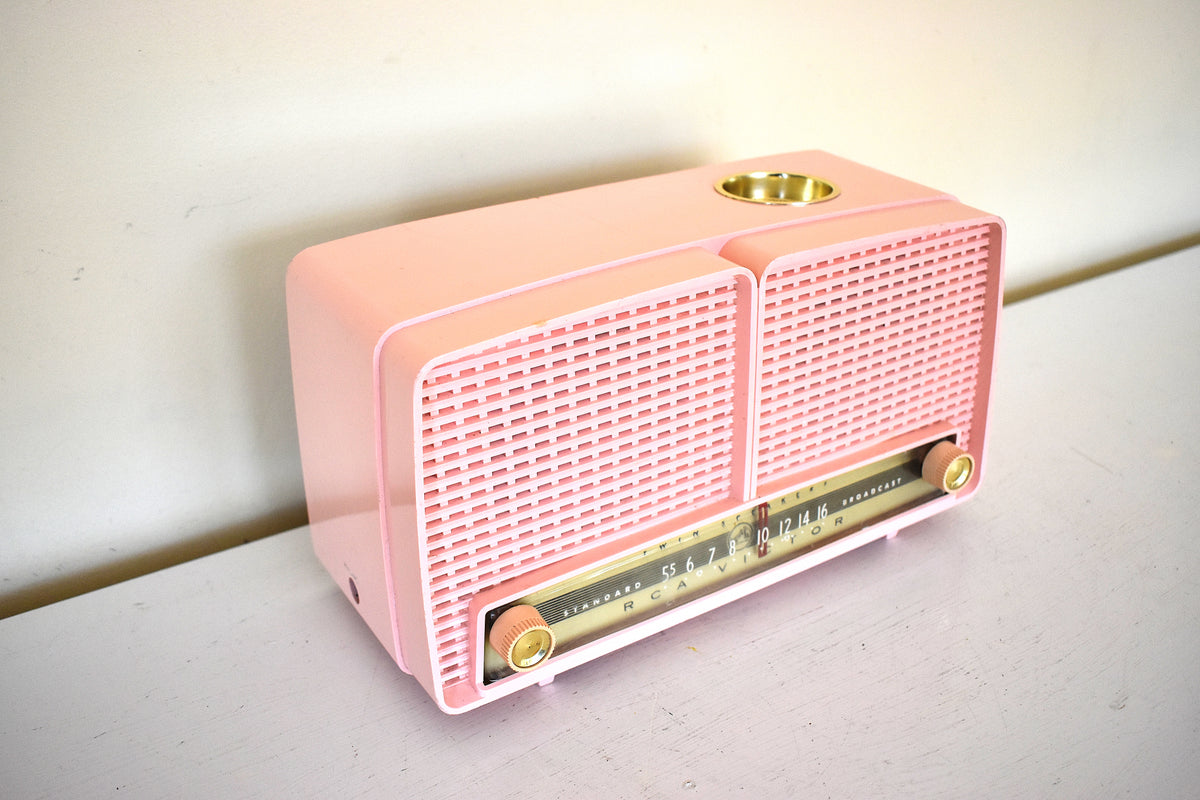 Sassy Pink 1957 RCA Victor Model 9-XL-1F Vacuum Tube Radio Dual Speake ...