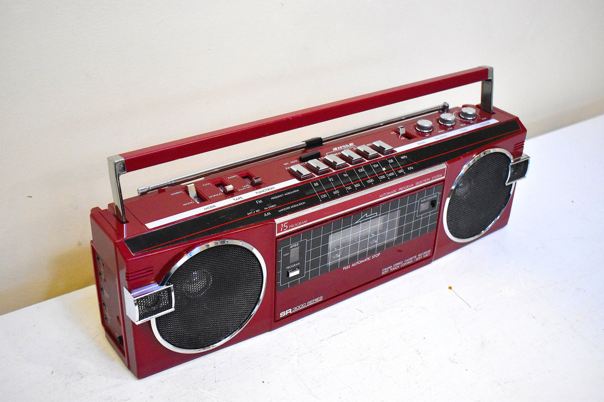 Candy Apple Red 80s Sears Model 3000 AM FM Cassette Mini Boombox Radio ...