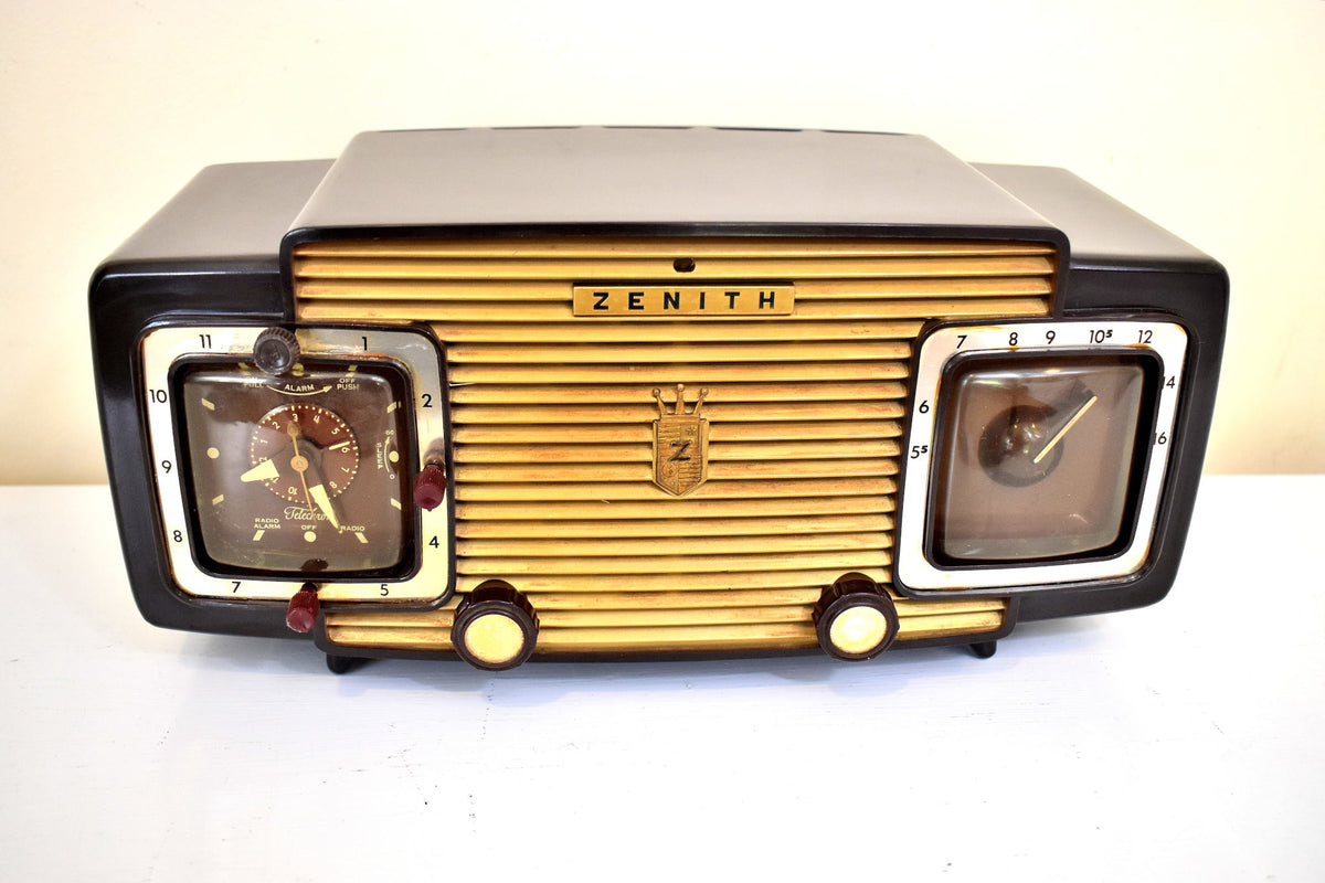 Sumatra Brown 1953 Zenith Model K622 Vacuum Tube Radio Alarm Clock Loo ...