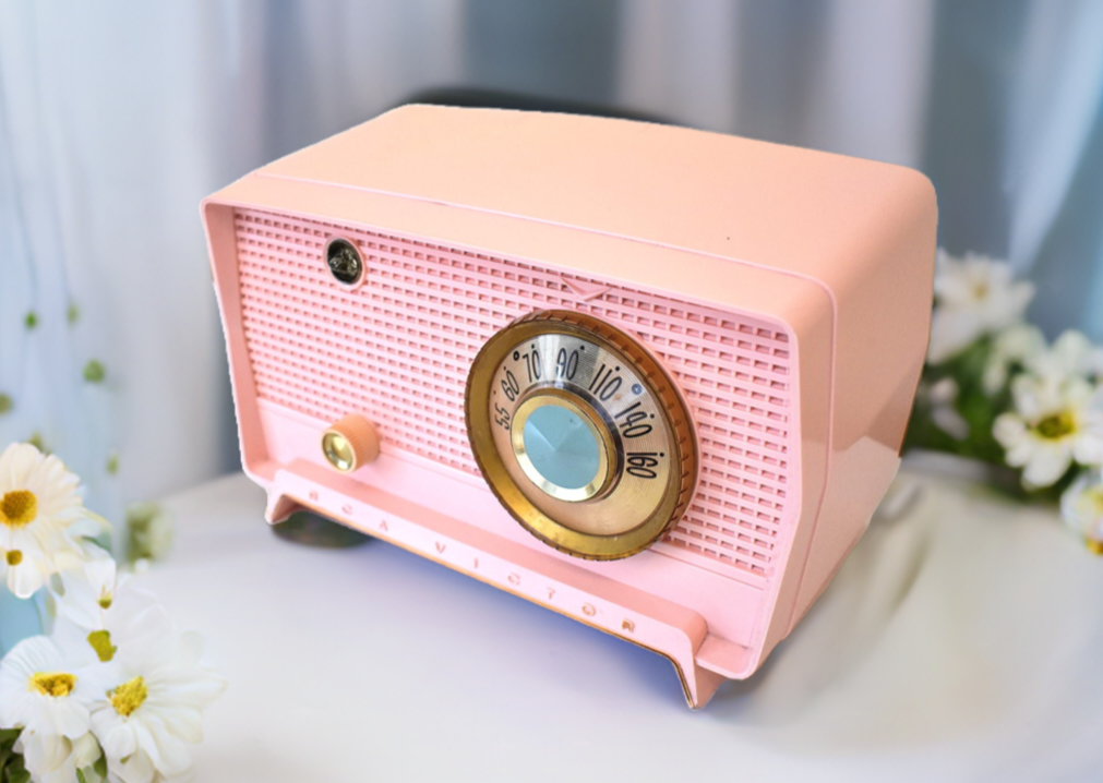 Peggy Pink 1956 RCA Victor Model 8-X-6F AM Vacuum Tube Radio Rare Colo ...