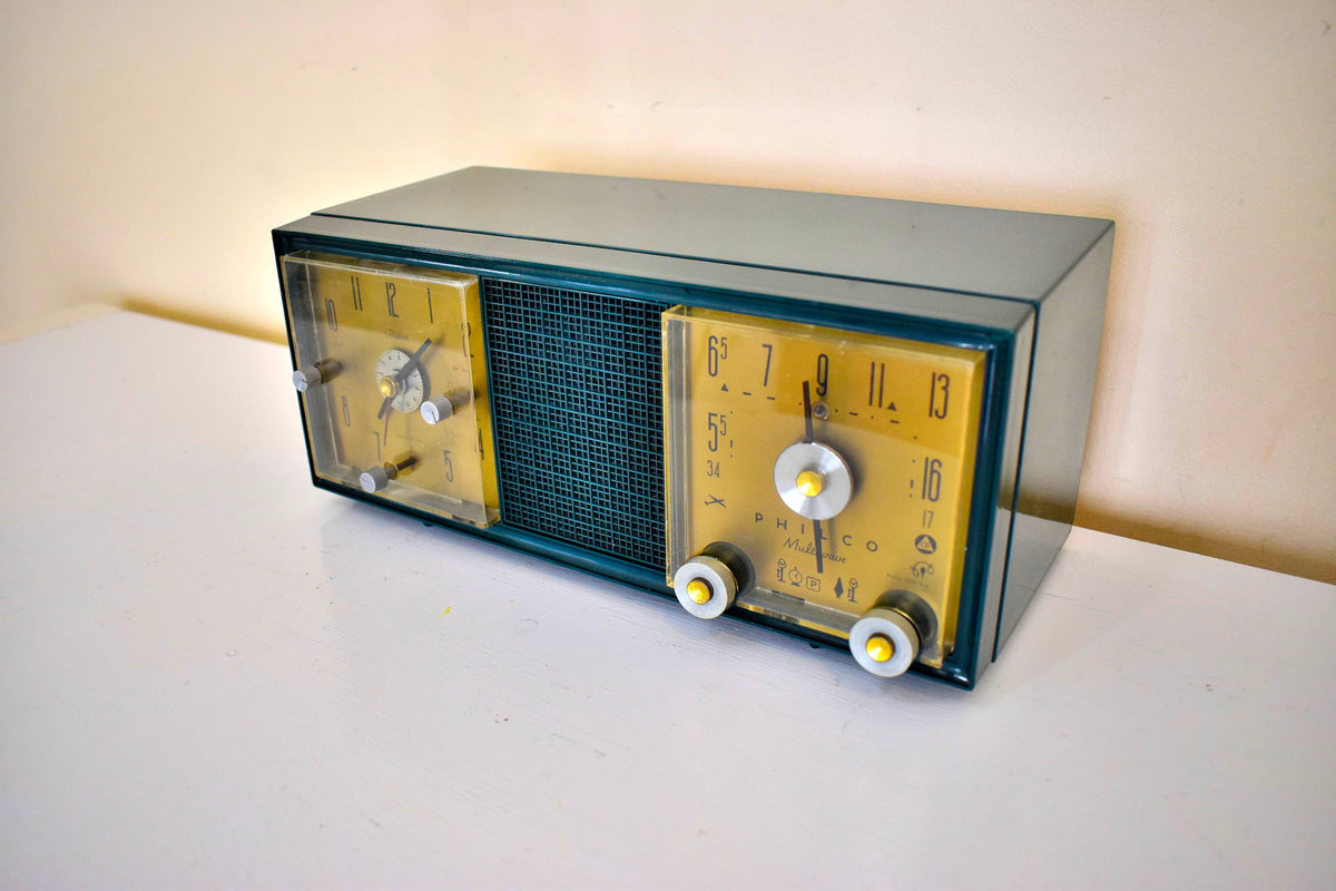 Inverness Green 1954 Philco Model B712 AM Vacuum Tube Alarm Clock Radi ...