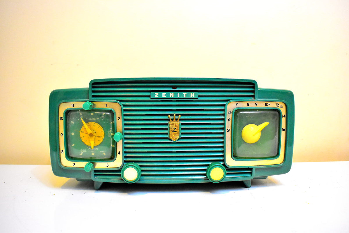 Leaf Green 1952 Zenith Model L520F Vacuum Tube Radio Alarm Clock Excel ...
