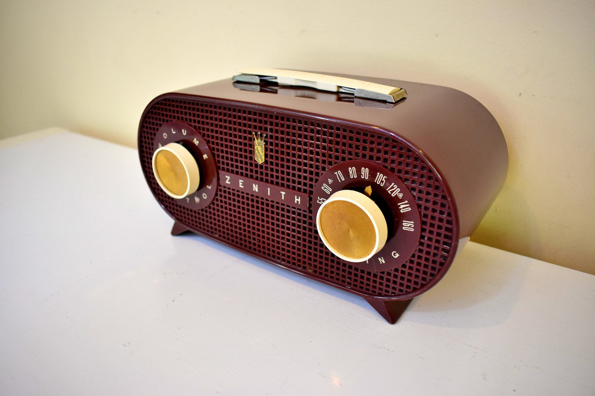 Burgundy Red 1955 Zenith Model R510R Vacuum Tube AM Radio Oval Owl Eye ...