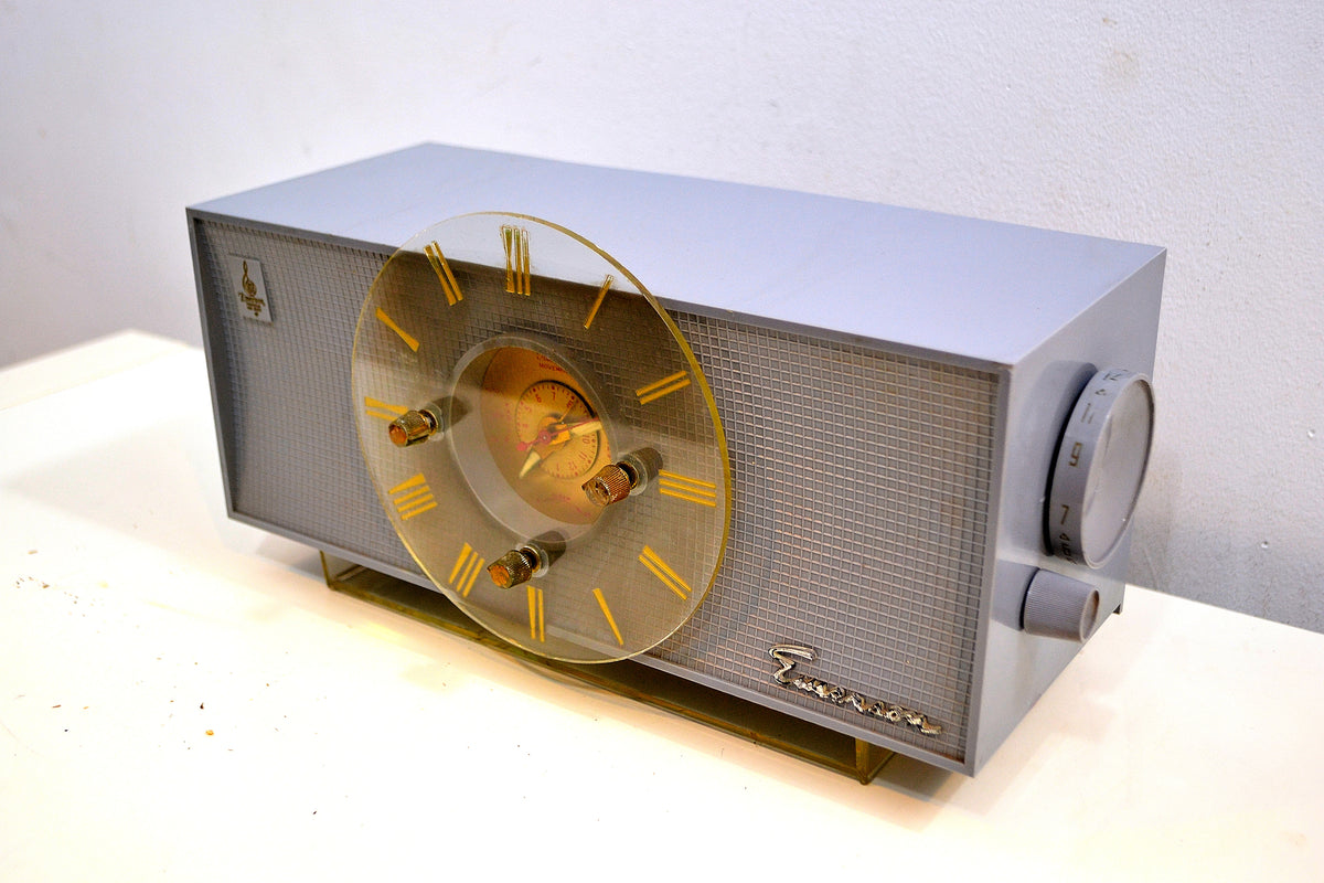 Sundial Grey 1956 Emerson 826 Tube AM Clock Radio Totally Restored and ...