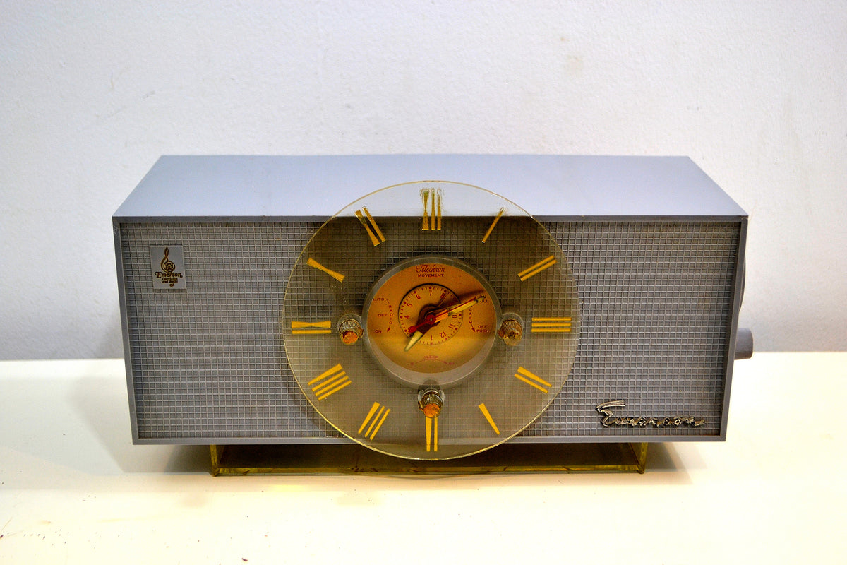 Sundial Grey 1956 Emerson 826 Tube AM Clock Radio Totally Restored and ...