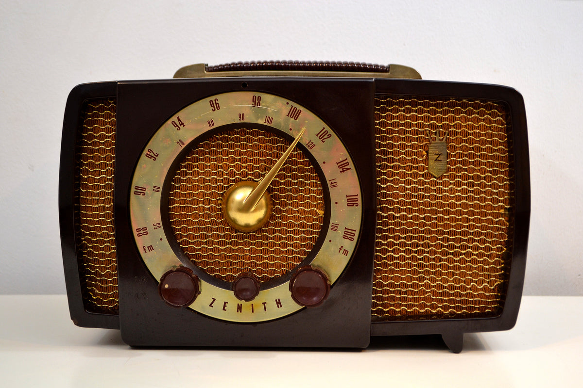 Chocolate Brown Mid Century 1955 Zenith H724 AM/FM Vacuum Tube Radio P ...