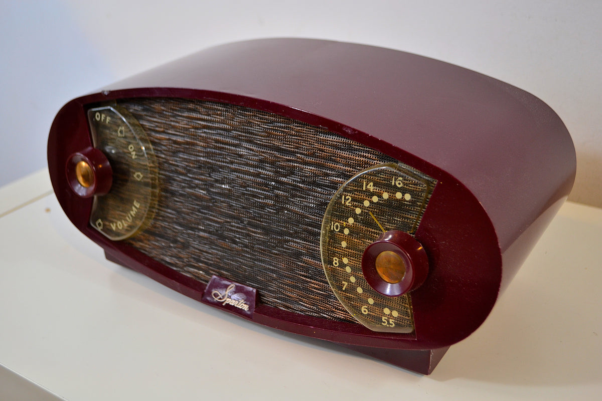 Wild Looking Maroon Football 1950 Sparton Model 132 AM Tube Radio Exce ...