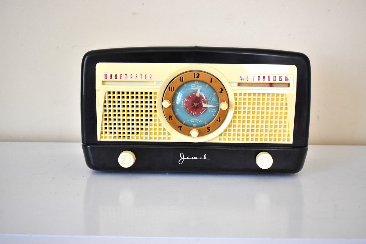 Black and Ivory 1950 Jewel Wakemaster Model 5057U Vacuum Tube AM Clock ...