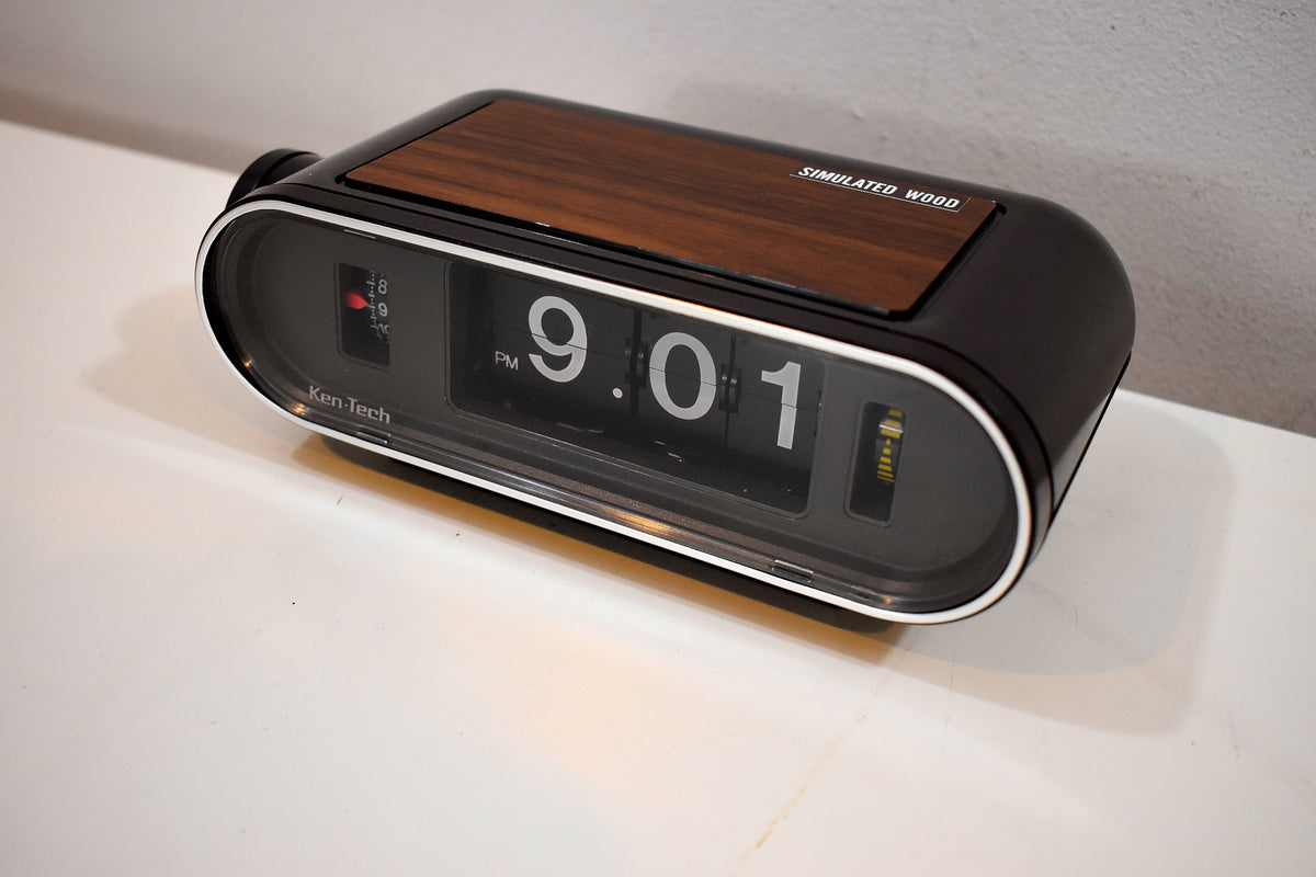 NOS Simulated Wood 70s Ken-Tech Model T-440 Flip Clock Works Great Ori ...