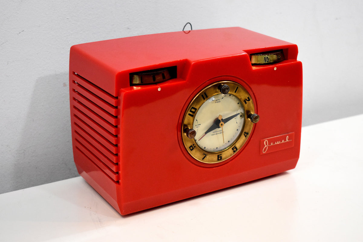 Scarlet Red Early 1950s Jewel Unkown Model ? Red Vacuum Tube Clock Rad ...