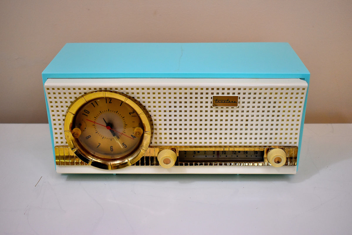 Chalfonte Blue Antique Radio 1960 Truetone D2801 Tube AM Clock Radio ...