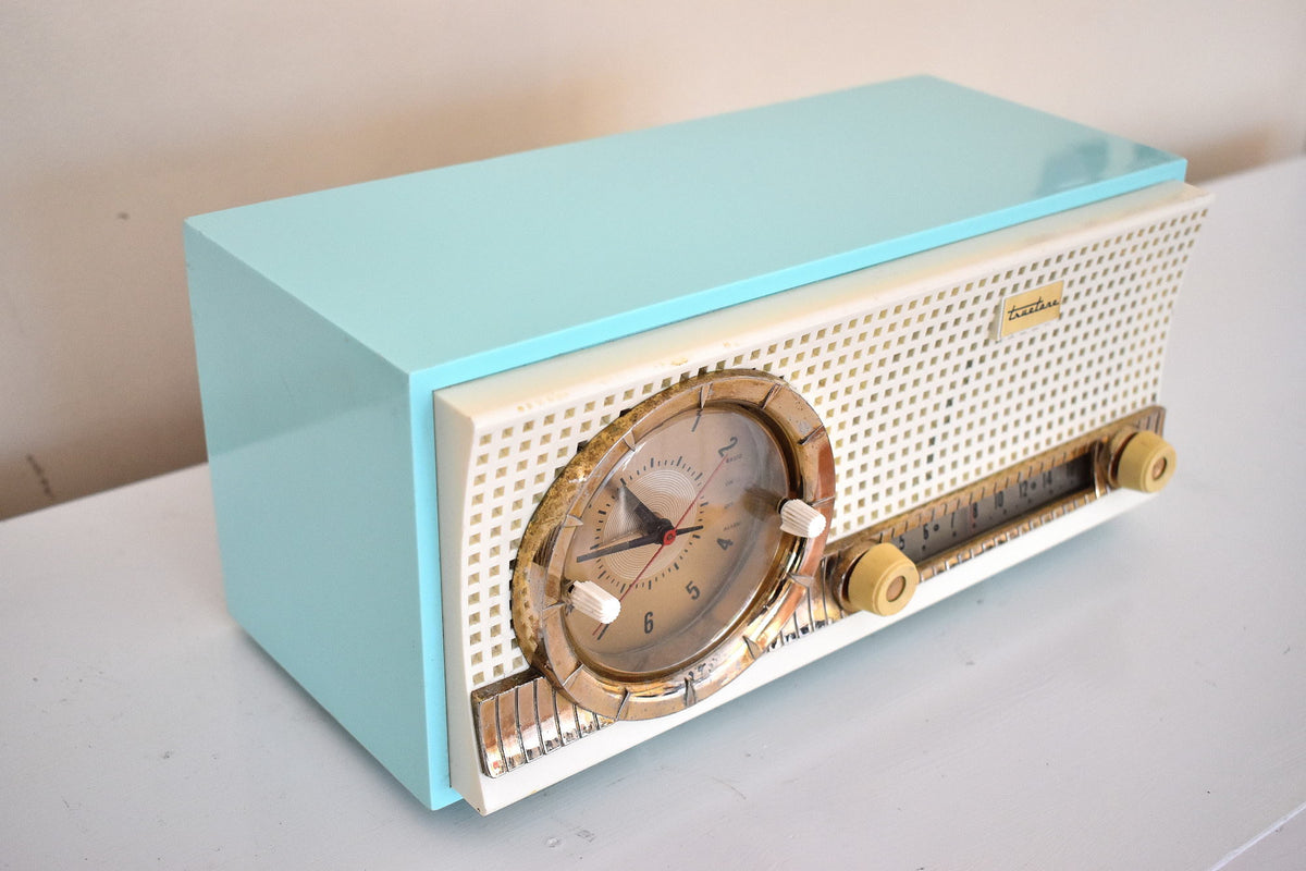 Chalfonte Blue Turquoise 1959 Truetone D-2801 Vacuum Tube AM Clock Rad ...