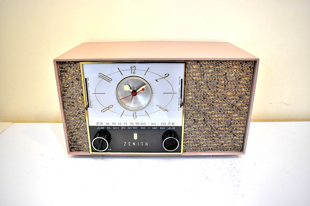 Beige Pink 1959 Zenith Model S-49313 AM/FM Vacuum Tube Radio Sound Bla ...