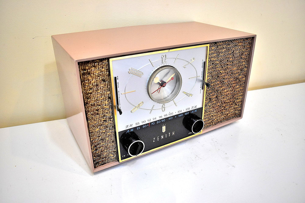 Beige Pink 1959 Zenith Model S-49313 AM/FM Vacuum Tube Radio Sound Bla ...