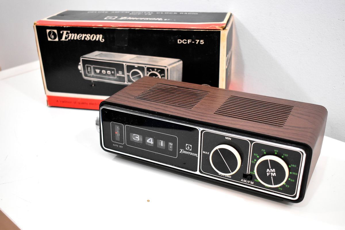 NOS Walnut 70s Emerson Model DCF-75 Roller Clock Solid State AM Radio ...