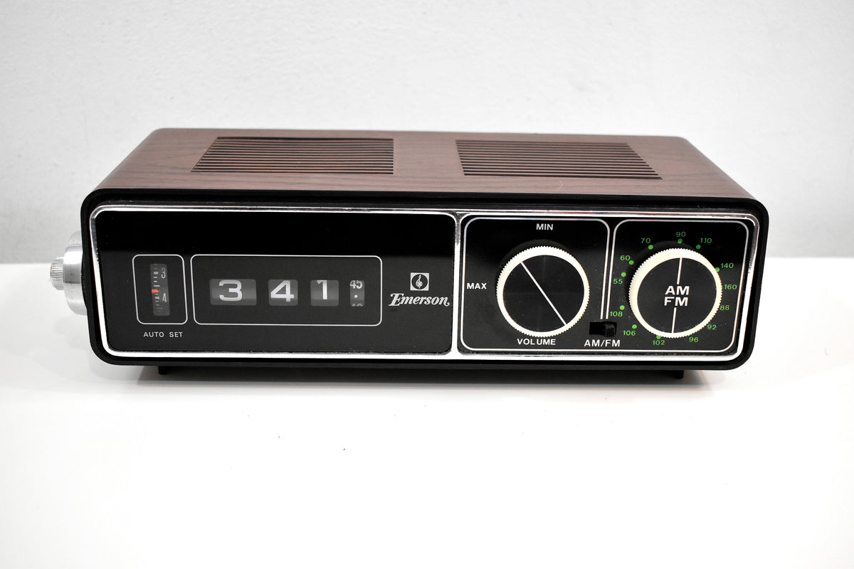 NOS Walnut 70s Emerson Model DCF-75 Roller Clock Solid State AM Radio ...