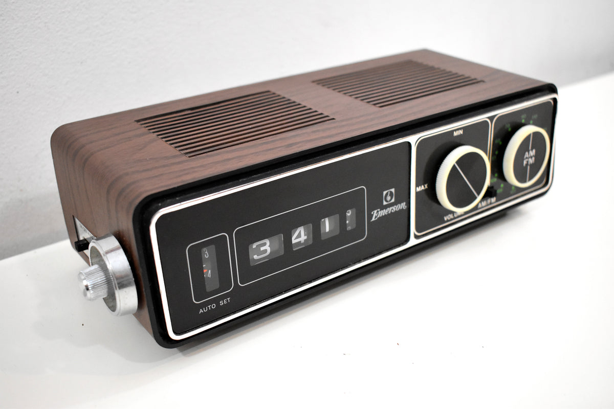 NOS Walnut 70s Emerson Model DCF-75 Roller Clock Solid State AM Radio ...
