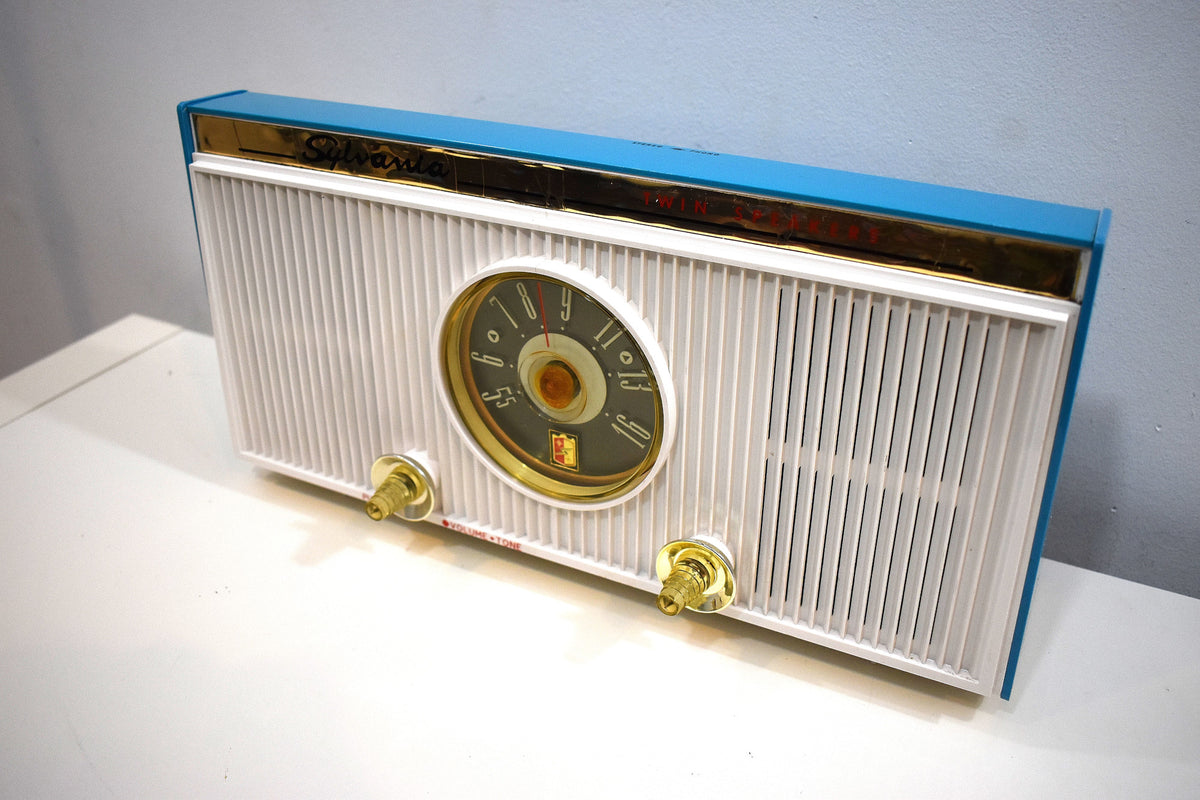 Teal Turquoise 1959 Sylvania Model 1303 Vacuum Tube AM Radio Rare Atom ...